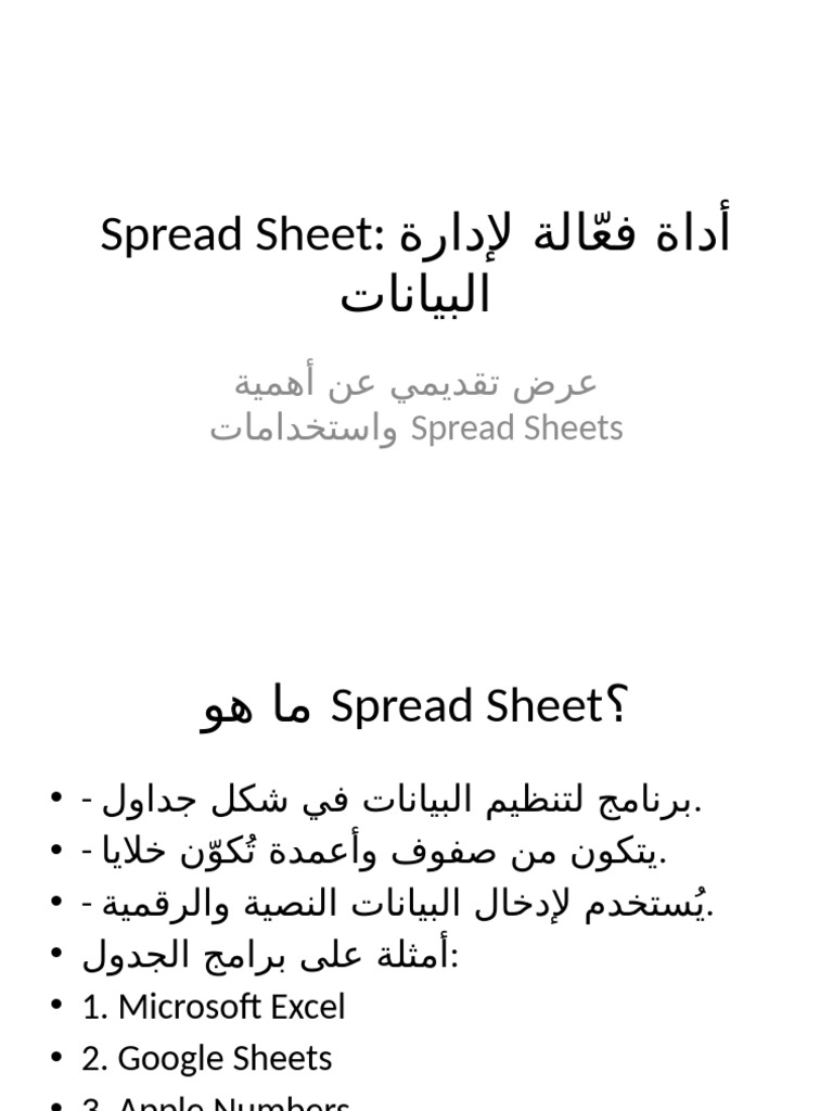 Spread Sheet Presentation | PDF