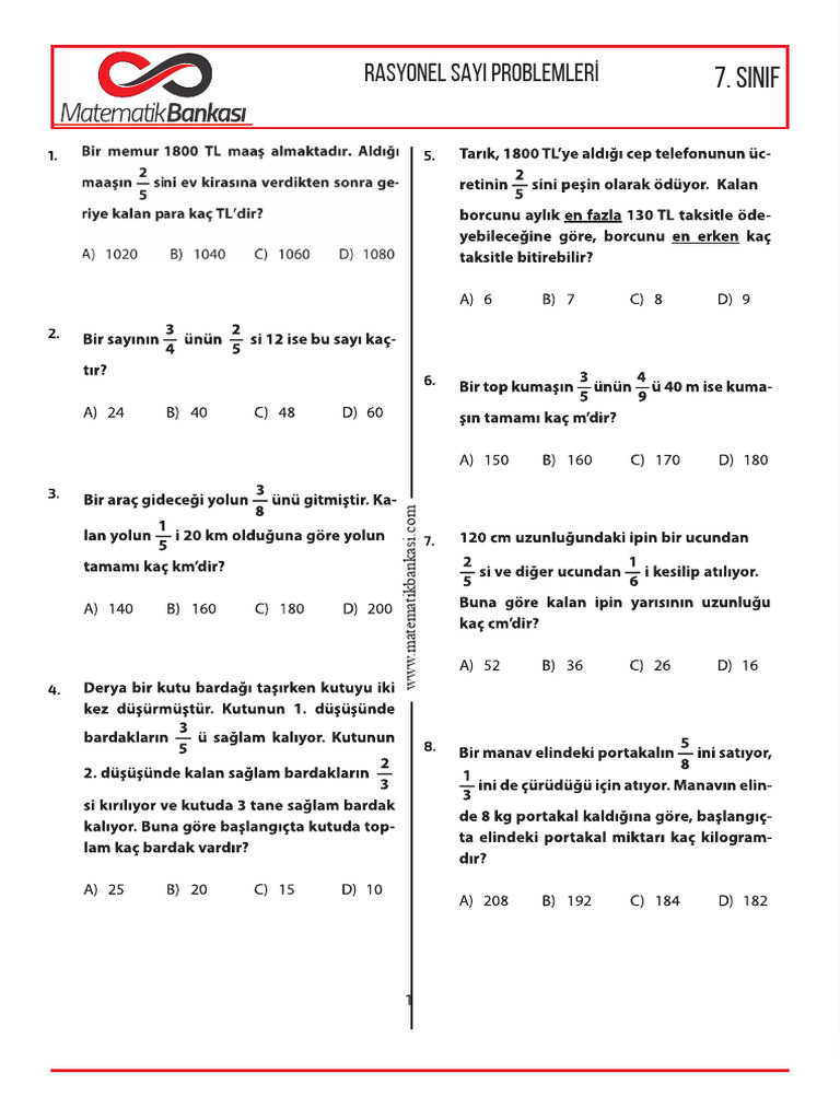 7sinif Rasyonel Sayi Problemleri | PDF