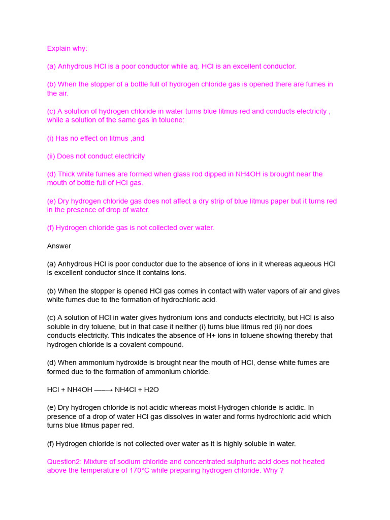 10 C Hcl 1 Pdf Hydrochloric Acid Acid