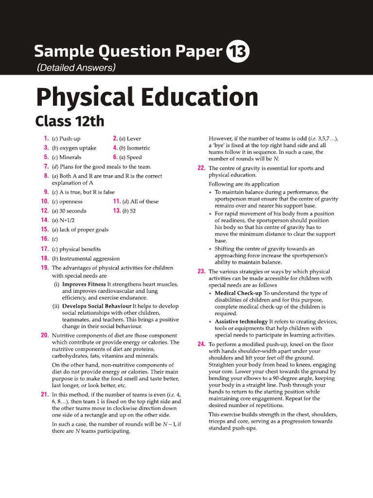Physical Education 12 Sample Paper 13 Answers | PDF