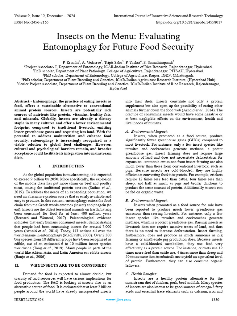 Entomophagy: Insects for Food Security | PDF | Insects | Agriculture