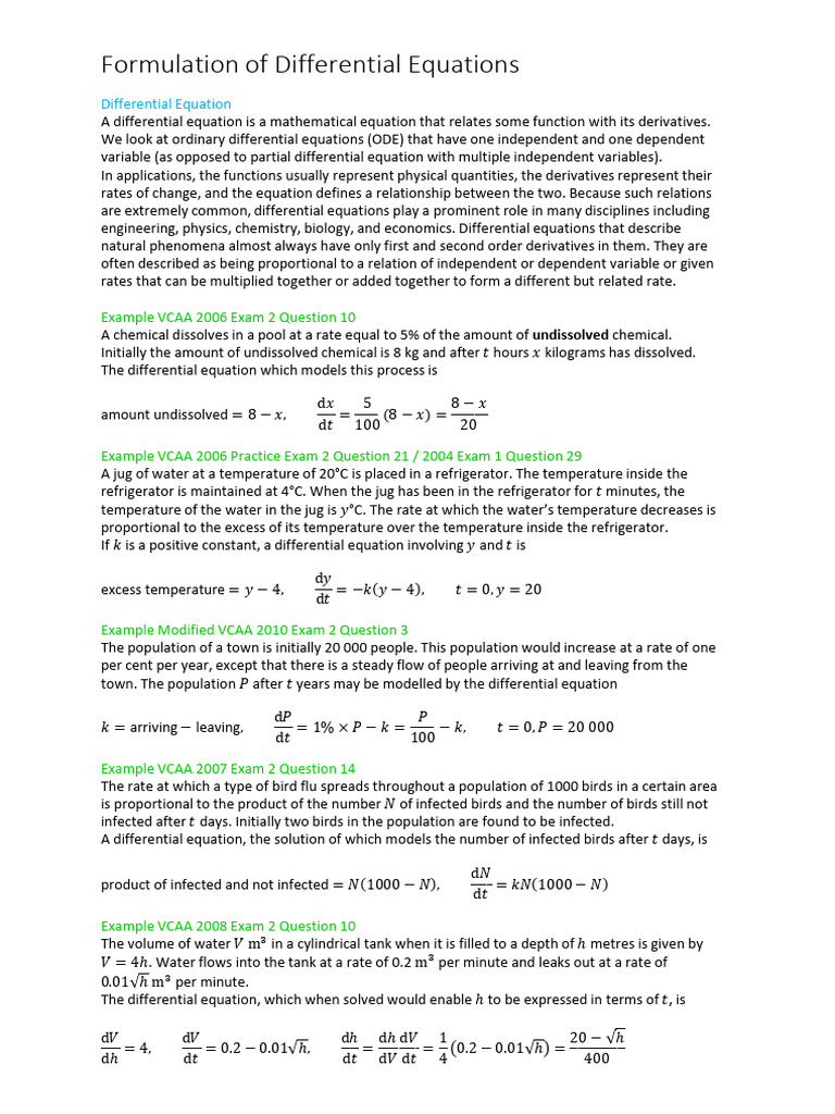 Formulation of Differential Equations | PDF | Equations | Differential Equations