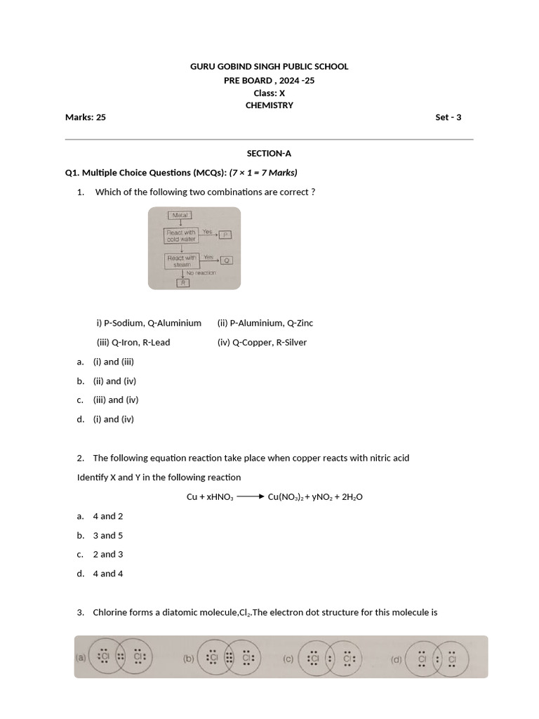 PRE BOARD SET-3 | PDF | Chemical Reactions | Chemical Substances