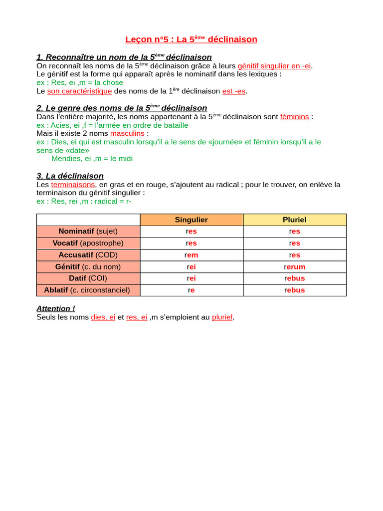 5ème Déclinaison | PDF
