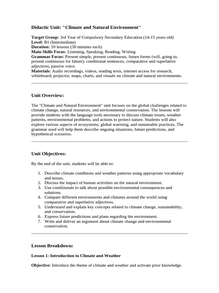 Didactic Unit - Climate and Natural Environment | PDF | Climate Change ...