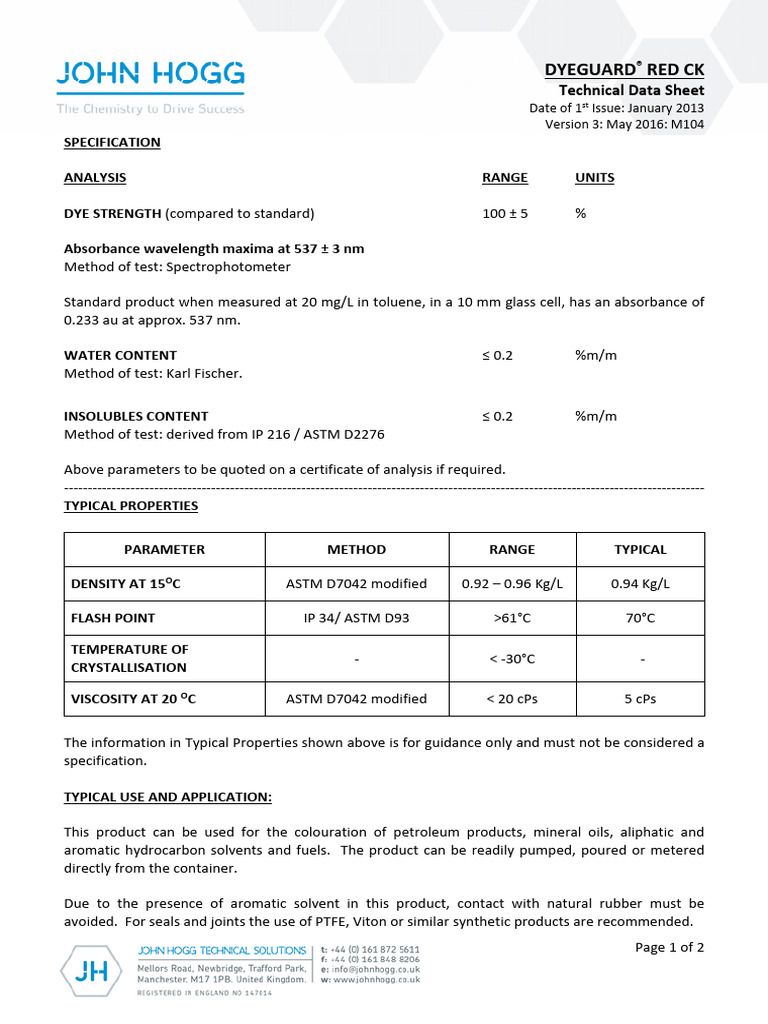 TDS - REDCK - DYEGUARD REDCK - M104 - v3 | PDF | Applied And ...