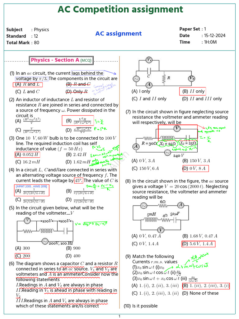 AC_assignment__2 | PDF | Electrical Network | Inductance