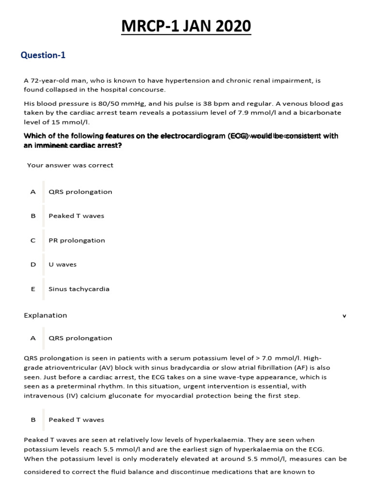 000-Mrcp Jan 2020 (Answer Key) (1) | PDF | Electrocardiography ...