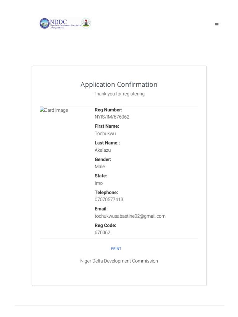 NDDC Registration Confirmation | PDF
