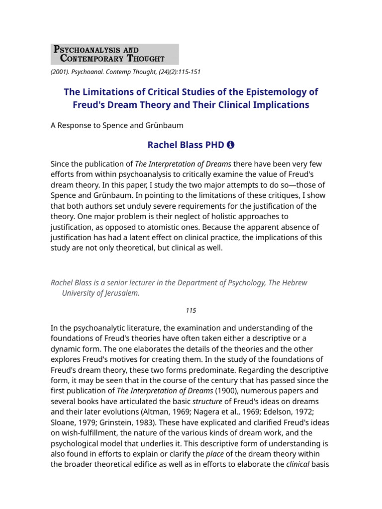 The Limitations of Critical Studies of The Epistemology of Freud's ...