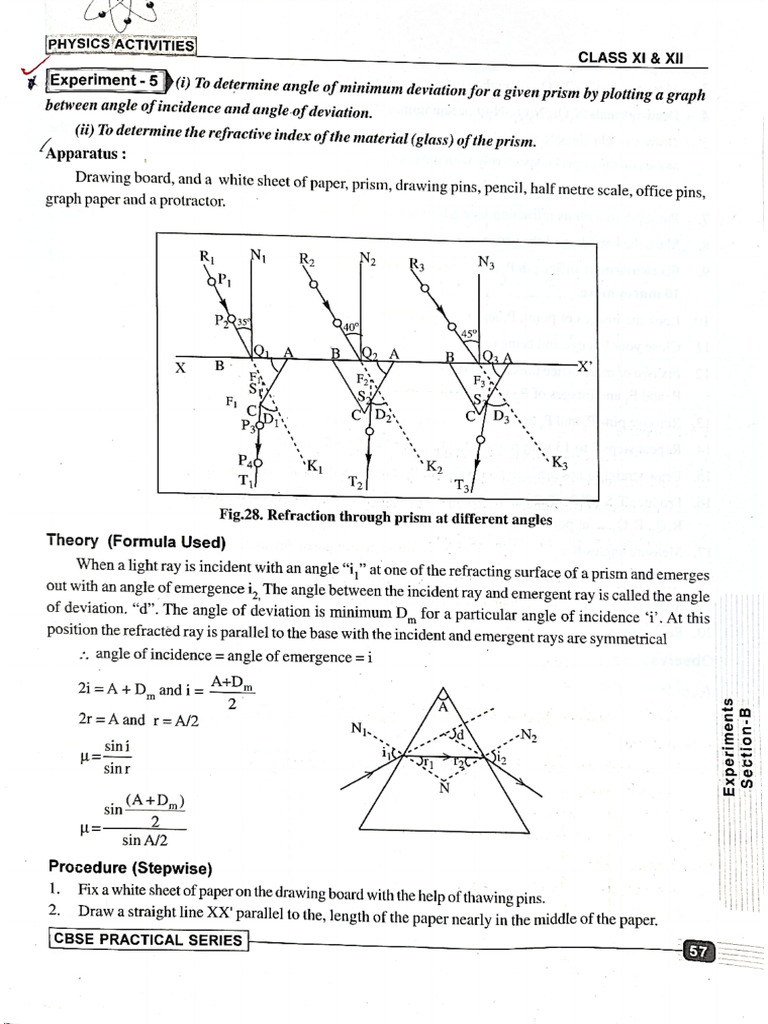 Experiment 8 To Determine Angle Of Minimum Deviation For A Given Prism By Plotting A Graph