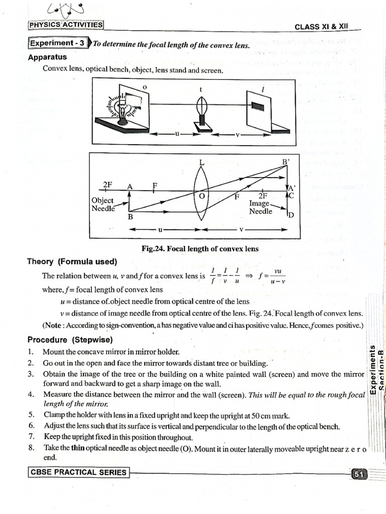 Experiment-7 (To Find The Focal Length of A Convex Lens by Plotting Graphs Between U and V) | PDF