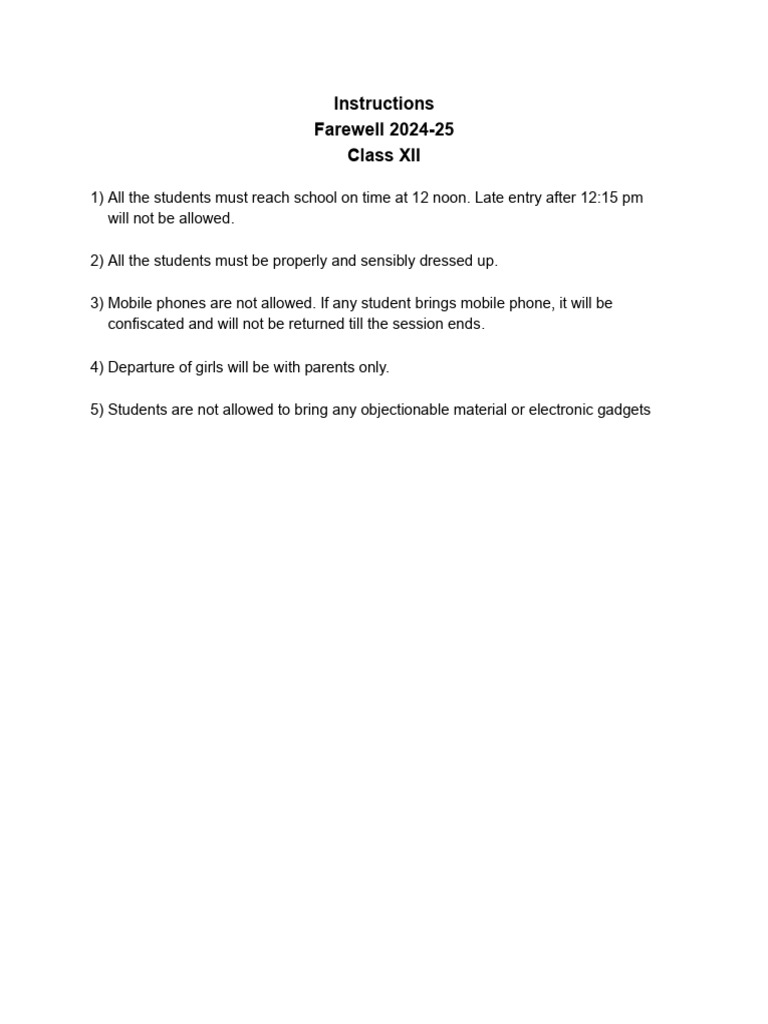 Instructions For The Farewell | PDF