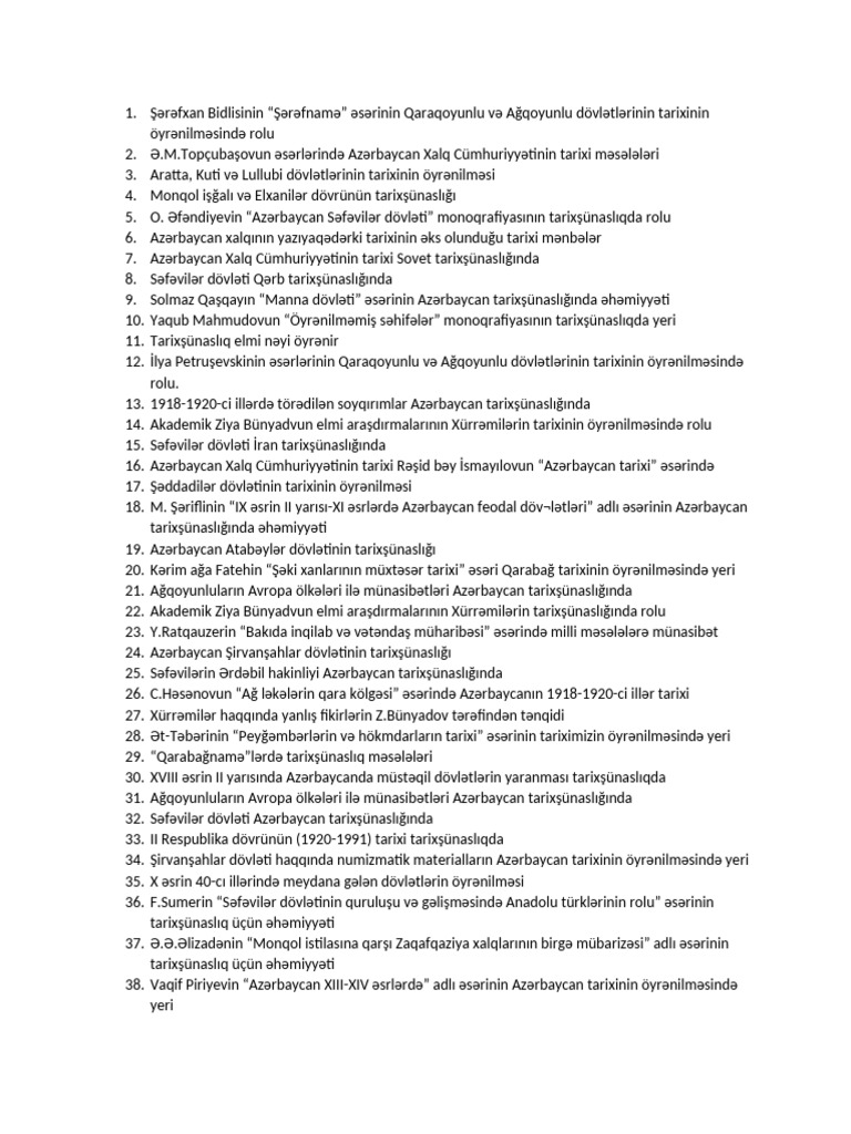 Az. Tar. Tarixsh. Suallar | PDF