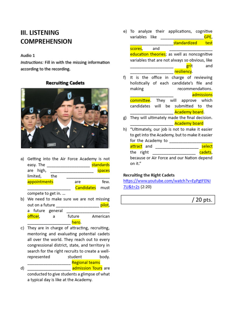 III Listening Comprehension (Answers) | PDF
