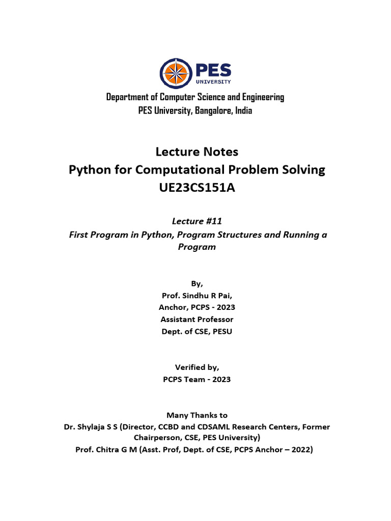 11 Lecture Note Unit 1 Program Structure Pcps 2023 | PDF | Python (Programming Language ...