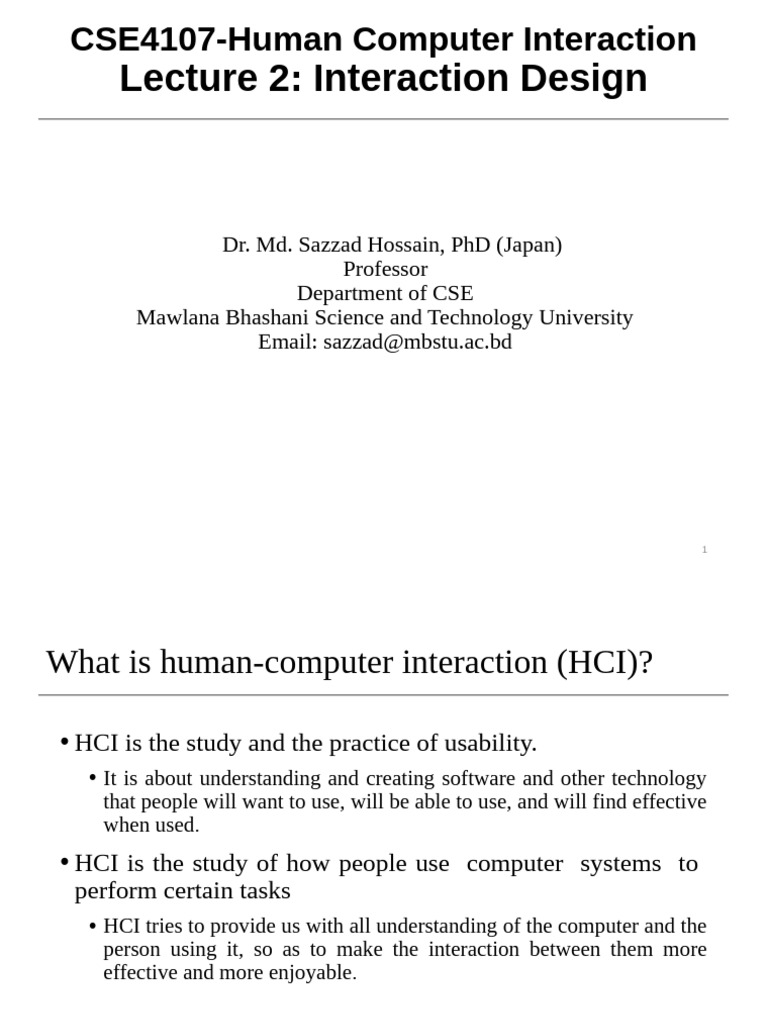 Lecture 2 - Interaction Design | PDF | Usability | Human–Computer Interaction