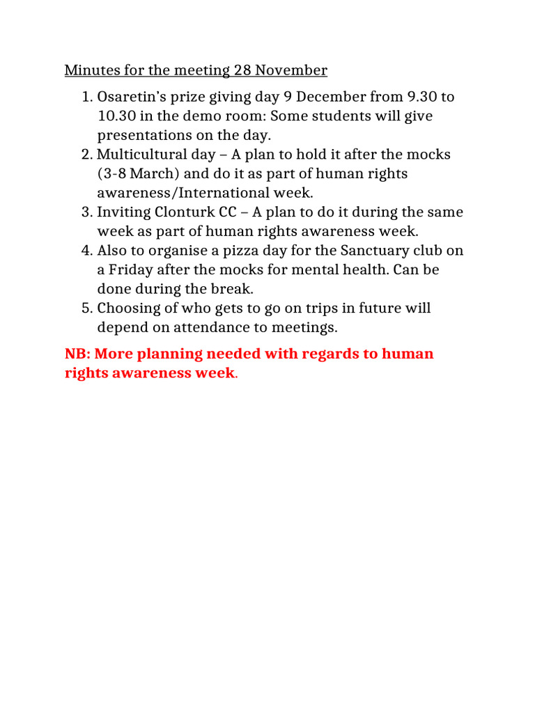 Meeting Minutes: Events Planning Summary | PDF