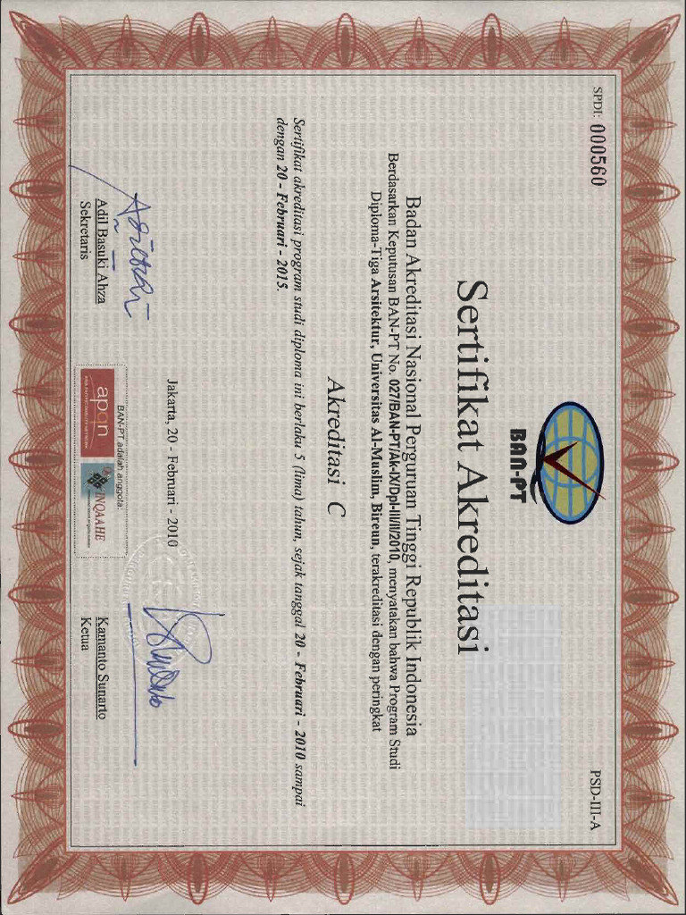 Sertifikat ARSITEK 2010 C | PDF