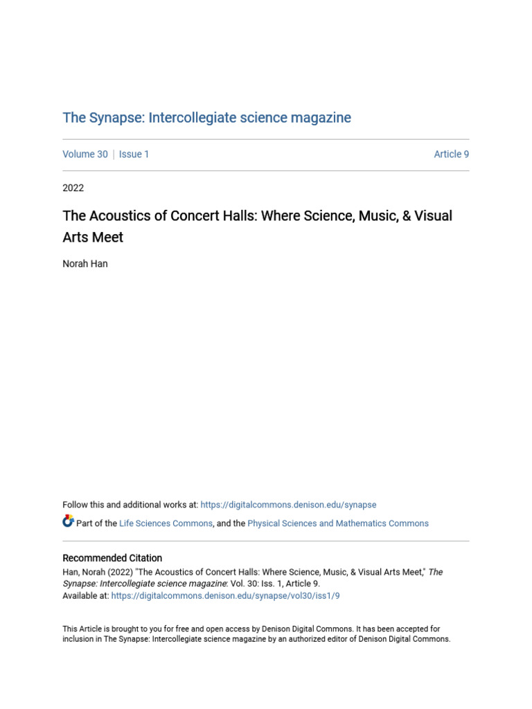 2022 The Acoustics of Concert Halls Where Science, Music Visual Arts ...