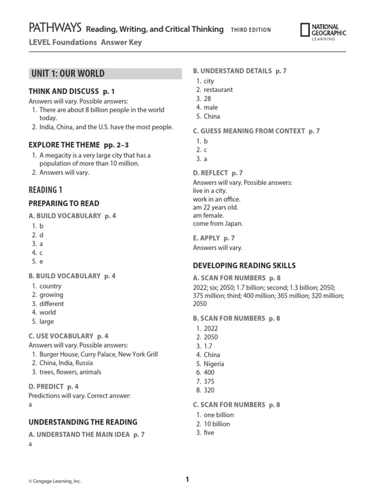 PathwaysRW3e LF AnswerKey AllUnits | PDF | Vocabulary | English Language