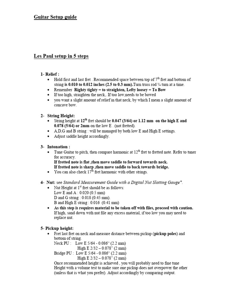 Les Paul Setup in 5 Steps Reference Guide | PDF