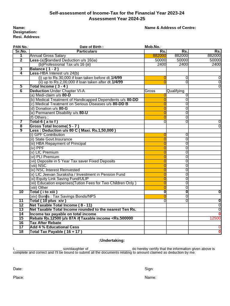 Self Assessment Form | PDF | Personal Finance | Public Finance