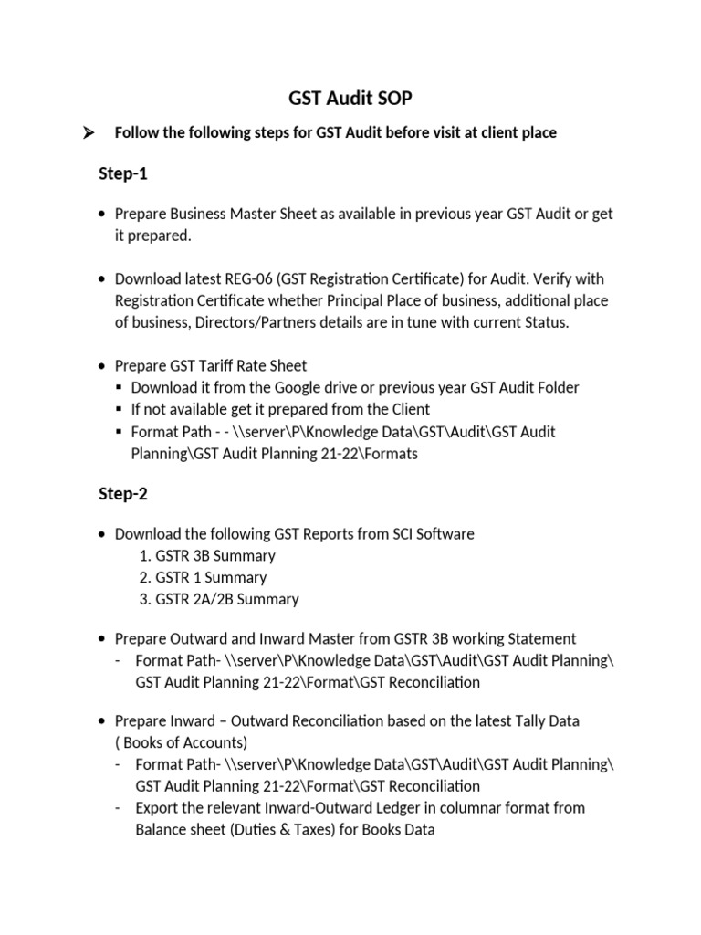 GST Audit SOP | PDF | Audit