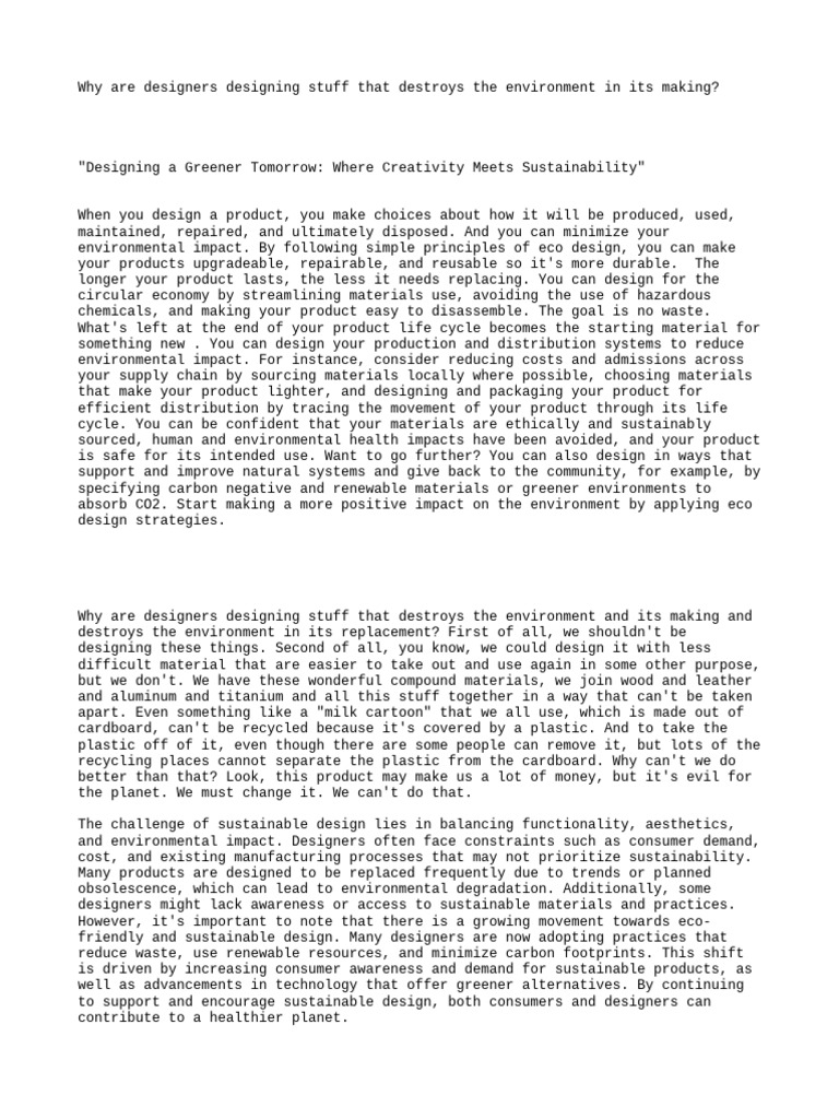 Why Are Designers Designing Stuff T | PDF | Sustainable Design ...