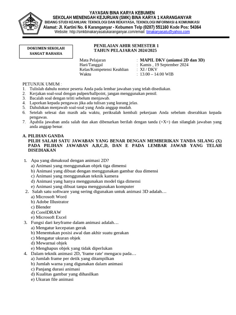 Soal Pts 1 Mapil DKV 2024 - 2025 | PDF