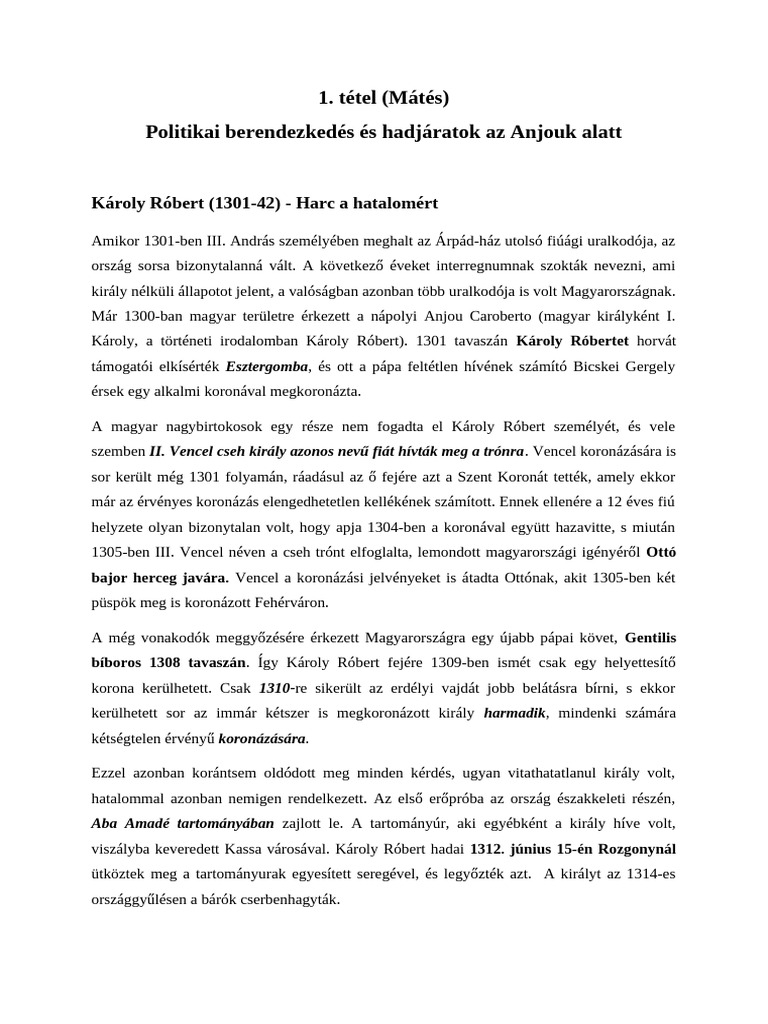 Politikai Berendezkedés És Hadjáratok Az Anjouk Alatt | PDF