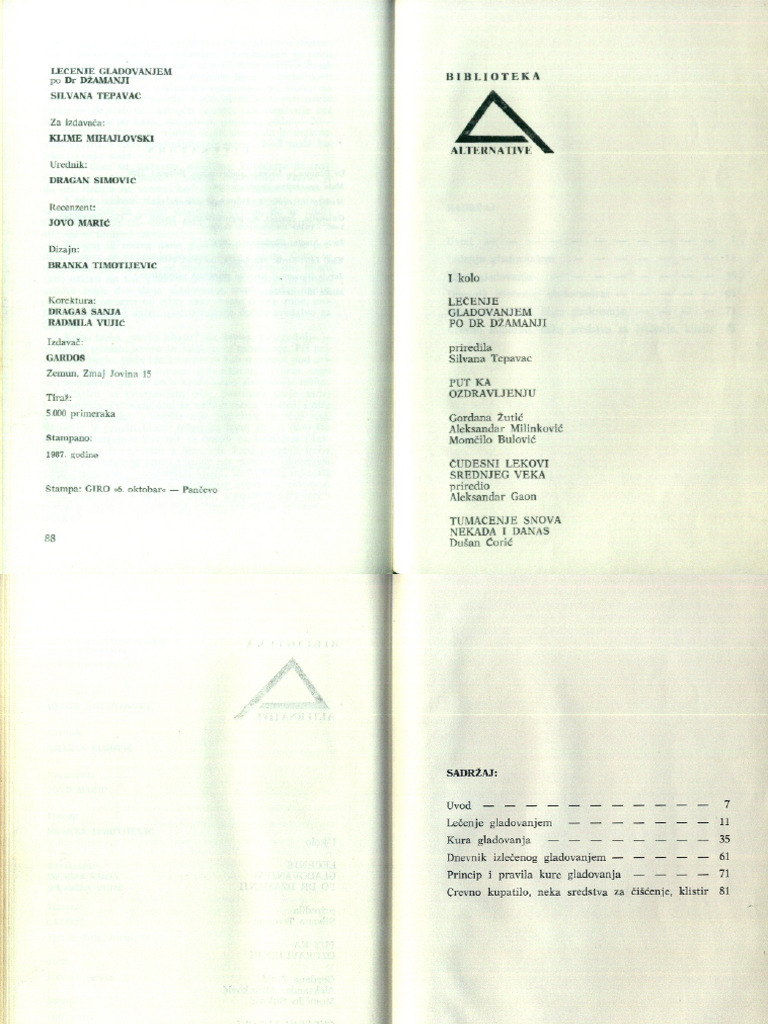 Lečenje Gladovanjem Po Dr. Džamanji (Gardoš) 1987 | PDF