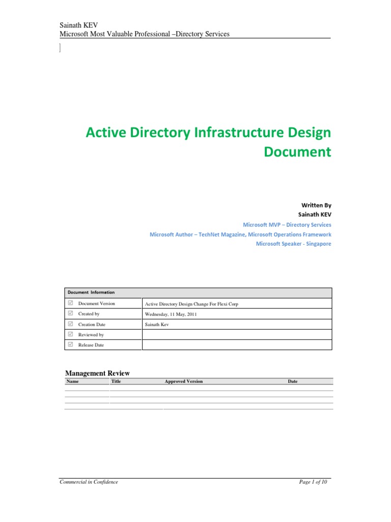 Active Directory Infrastructure Design Document | Active Directory | Windows Server 2008