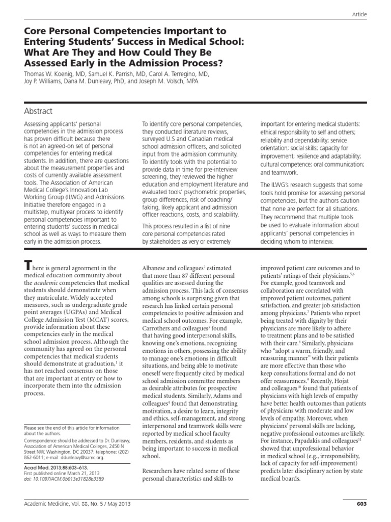 Core Personal Competencies Important To Entering.20 | PDF | Medical ...