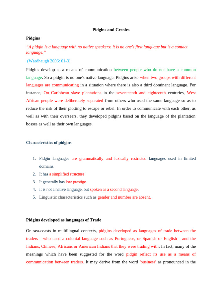 6.1-Pidgins and Creoles | PDF | English Language | Linguistics