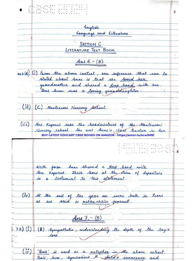 2024 CBSE 10 English L&L Topper Answer Sheet | PDF