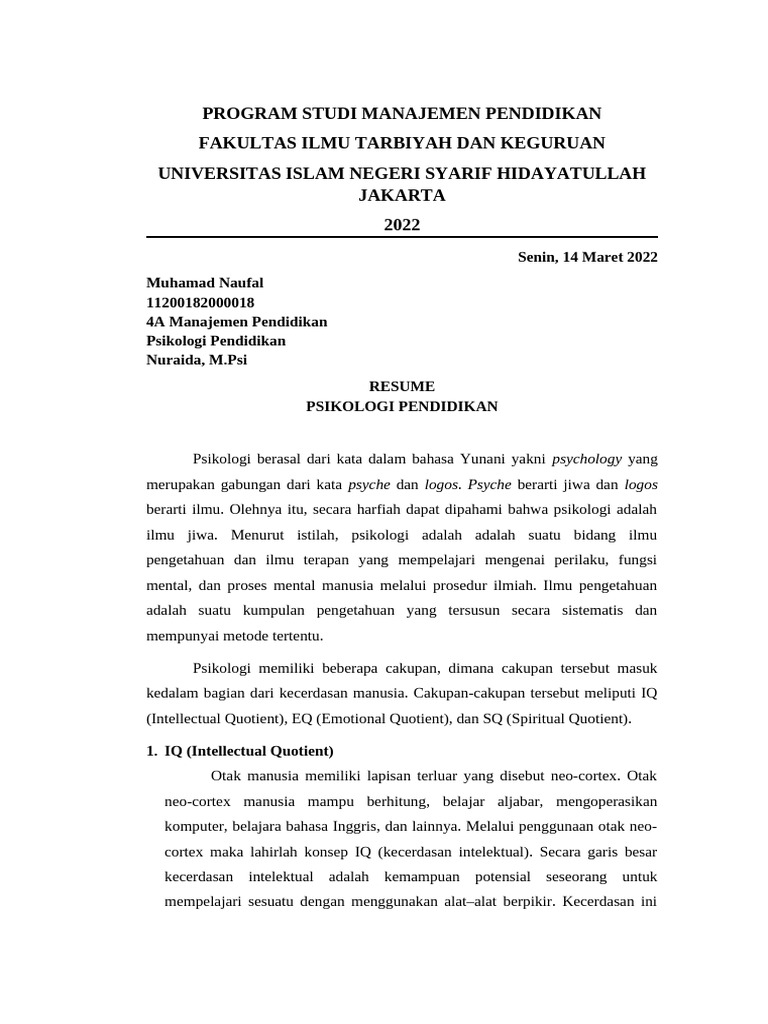 Resume Psikopend 14-03-2022 | PDF