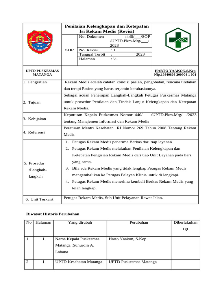SOP Penilaian Kelengkapan Dan Ketepatan Isi RM | PDF