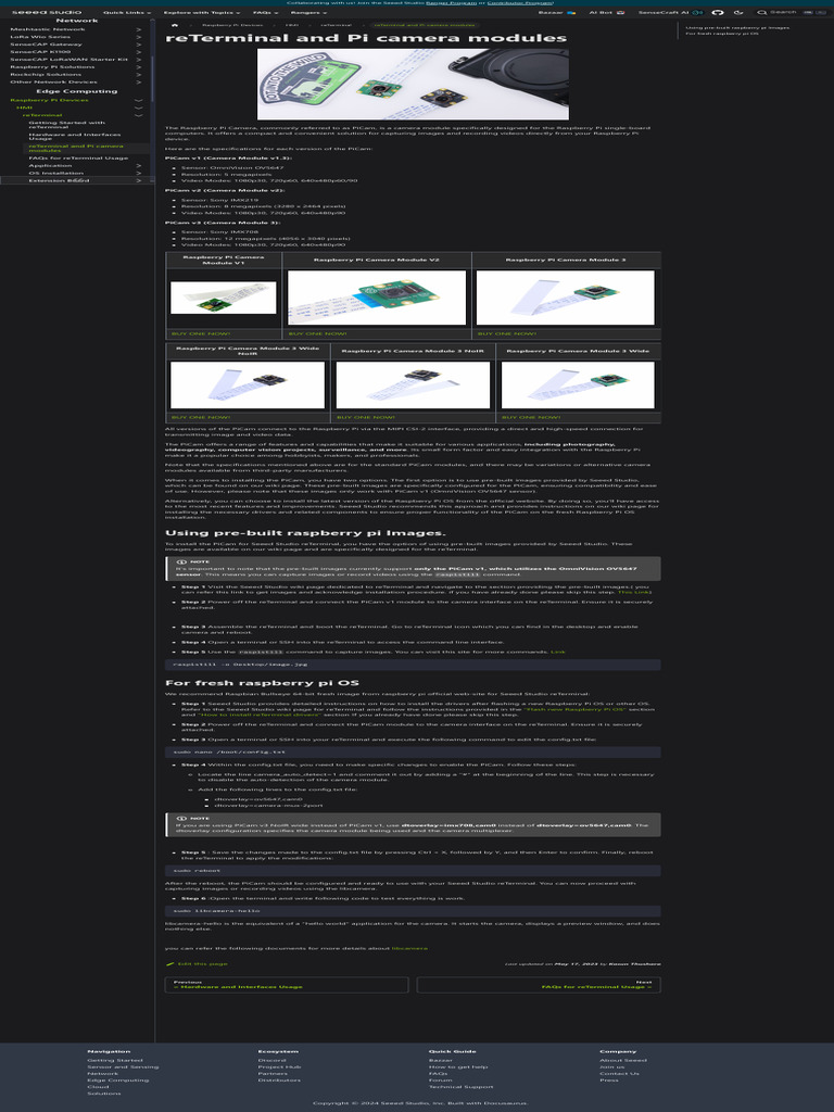 reTerminal and Pi camera modules _ Seeed Studio Wiki | PDF | Raspberry Pi | Pixel