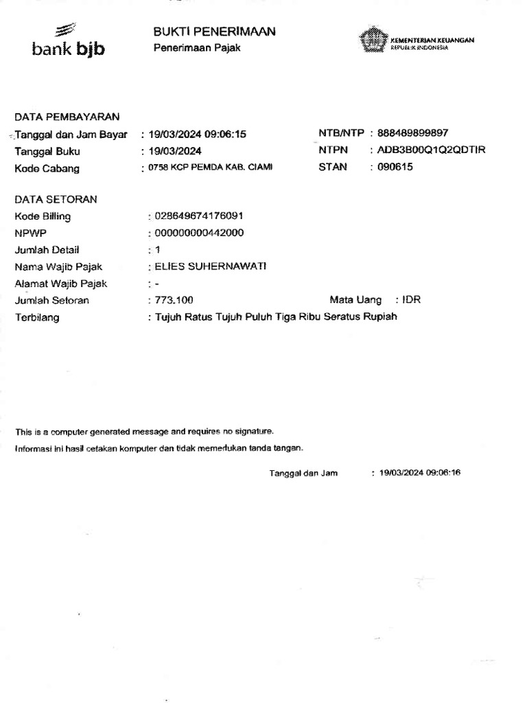 Bukti Bayar Pph | PDF