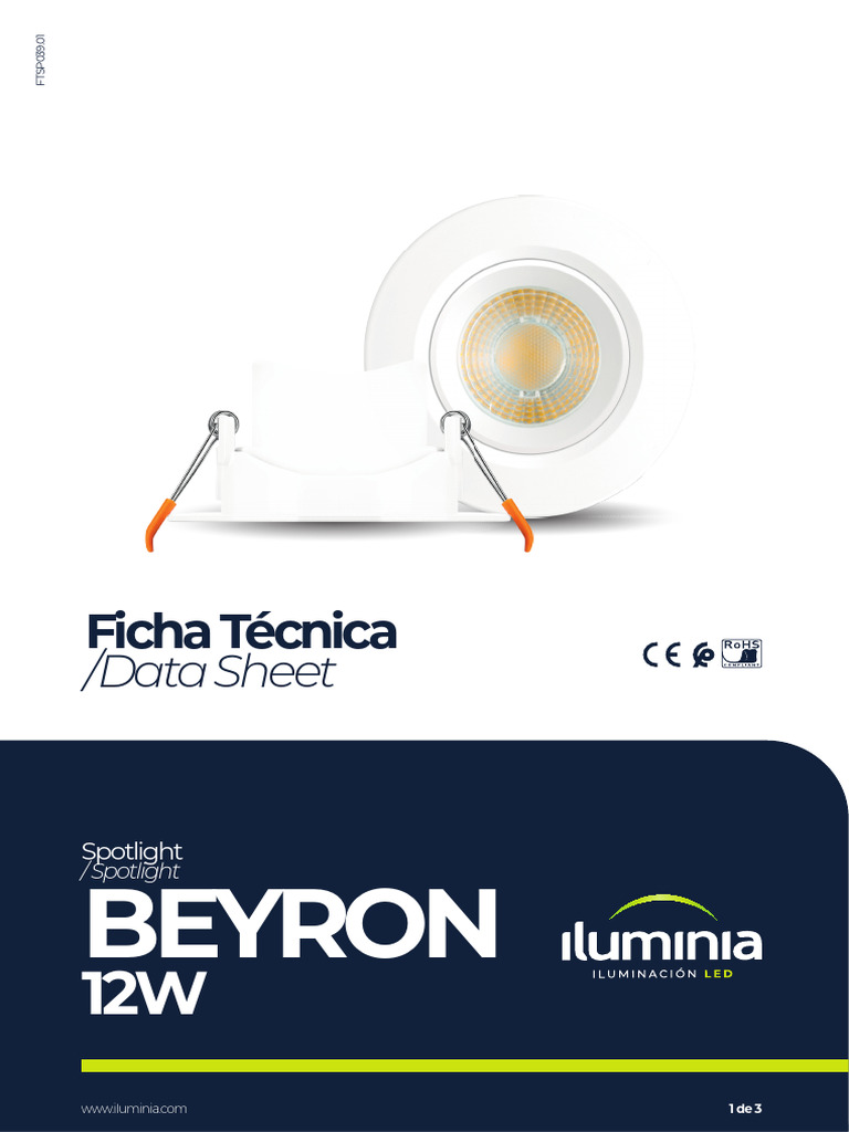 FTSP039.01 - Ficha Técnica SPOTLIGHT ORIENTABLE BEYRON 12W | PDF