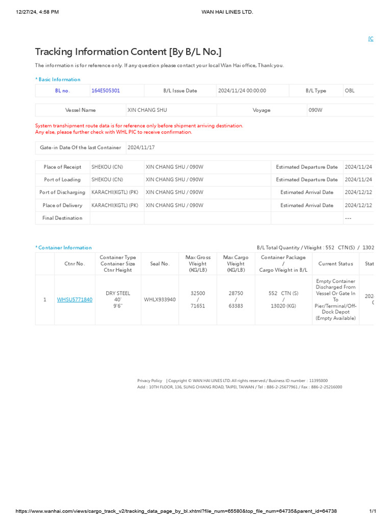 Wan Hai Lines LTD | PDF | Ships | Water Transport
