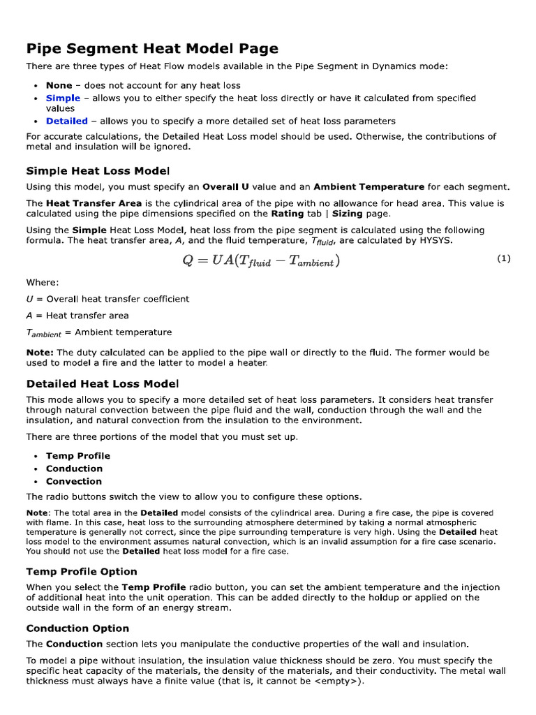 Hysys Pipe Heat Transfer Page | PDF