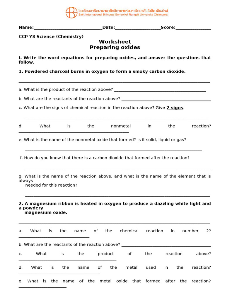 WS8-Preparing oxides | PDF | Oxide | Chemical Reactions