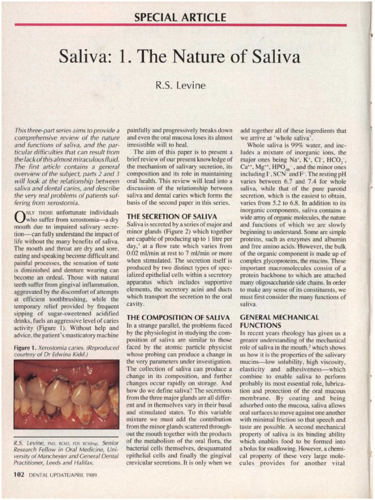 Saliva The Nature of Saliva. | PDF