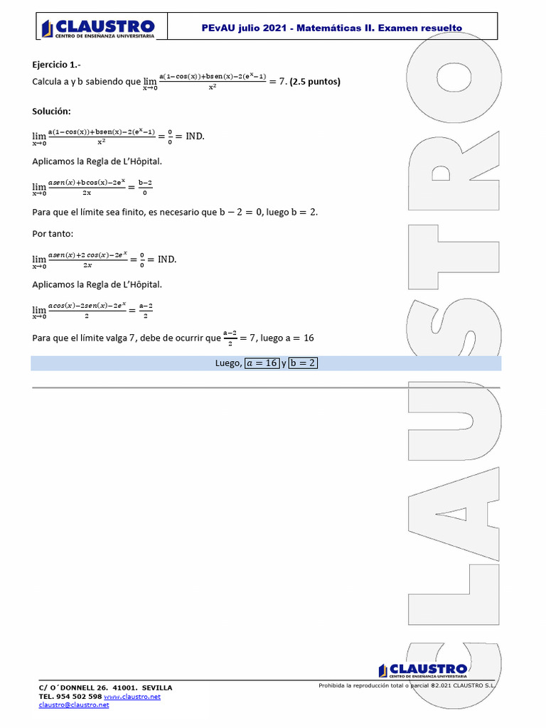 Solucion Examen Selectividad Matematicas II Julio 2021 Andalucia | PDF | Relaciones matematicas ...
