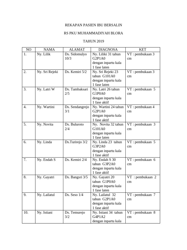 REKAPAN PASIEN IBU BERSALIN | PDF