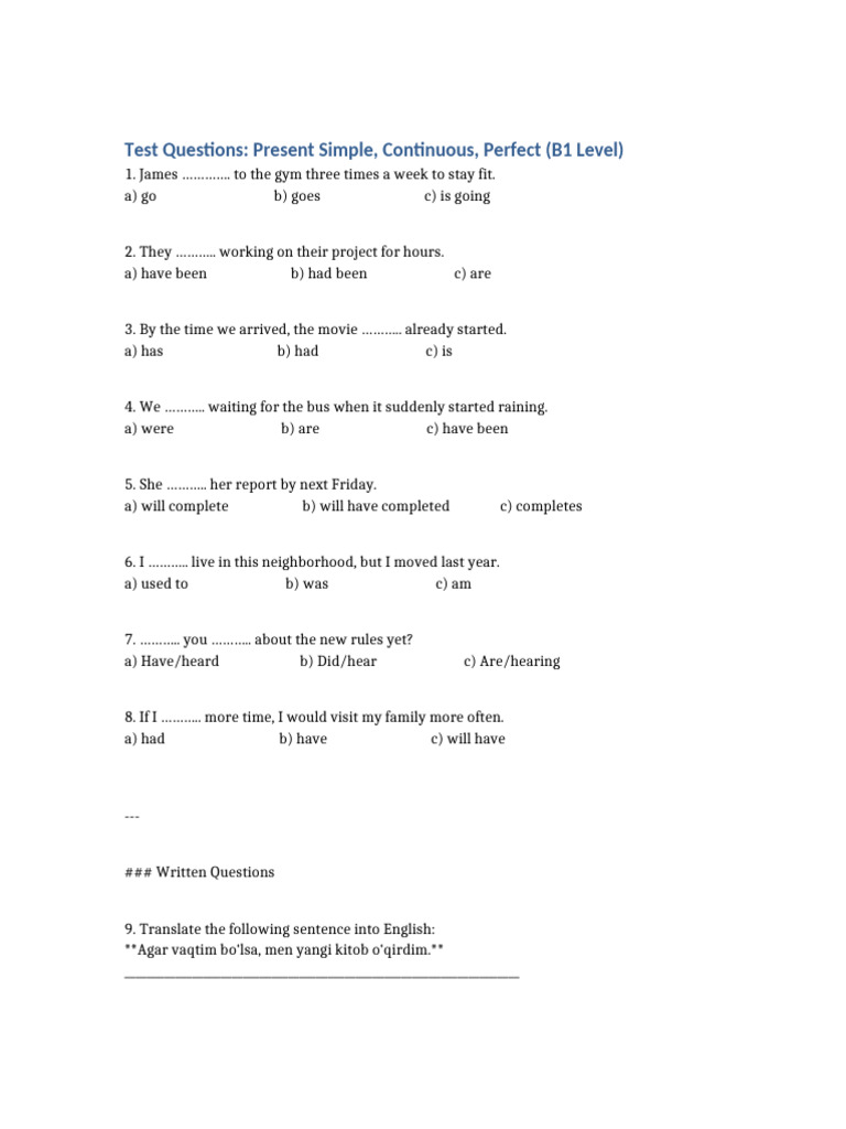 Test Questions B1 Level | PDF
