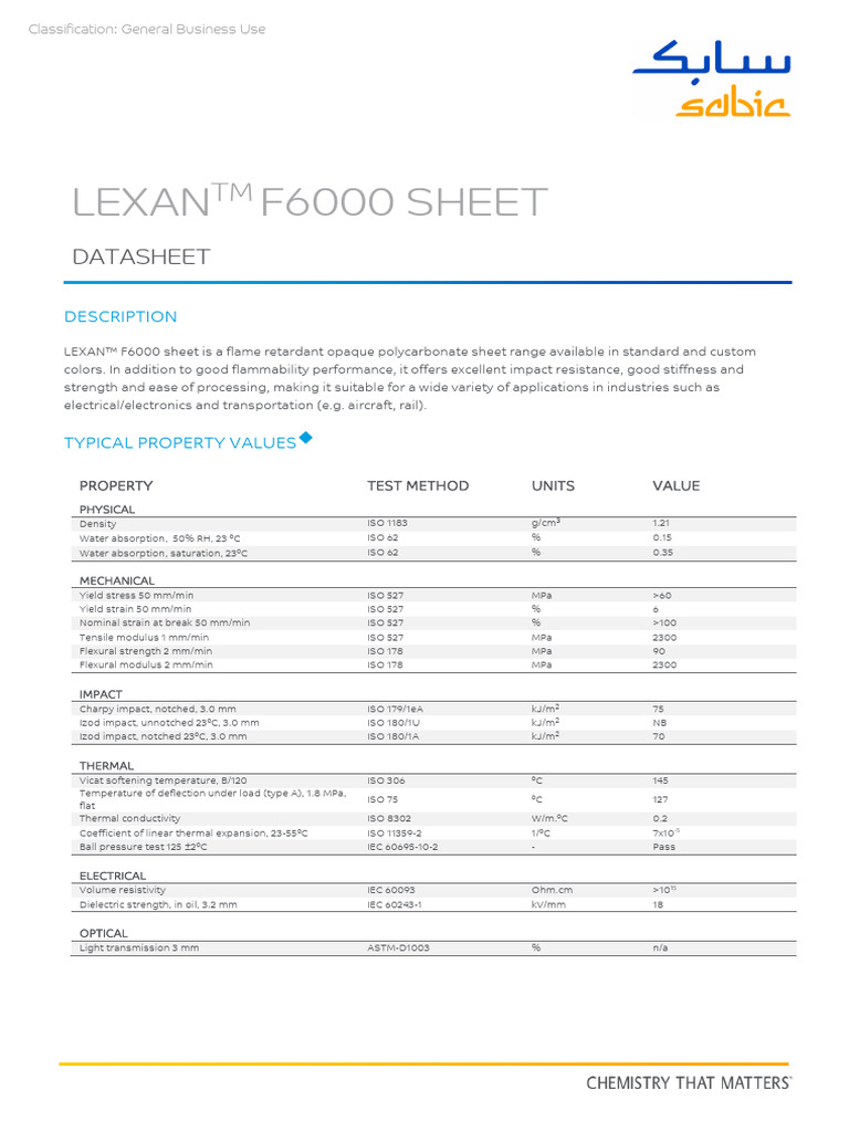 Lexan F6000 Series Datasheet 2024 | PDF | Strength Of Materials | Young's Modulus