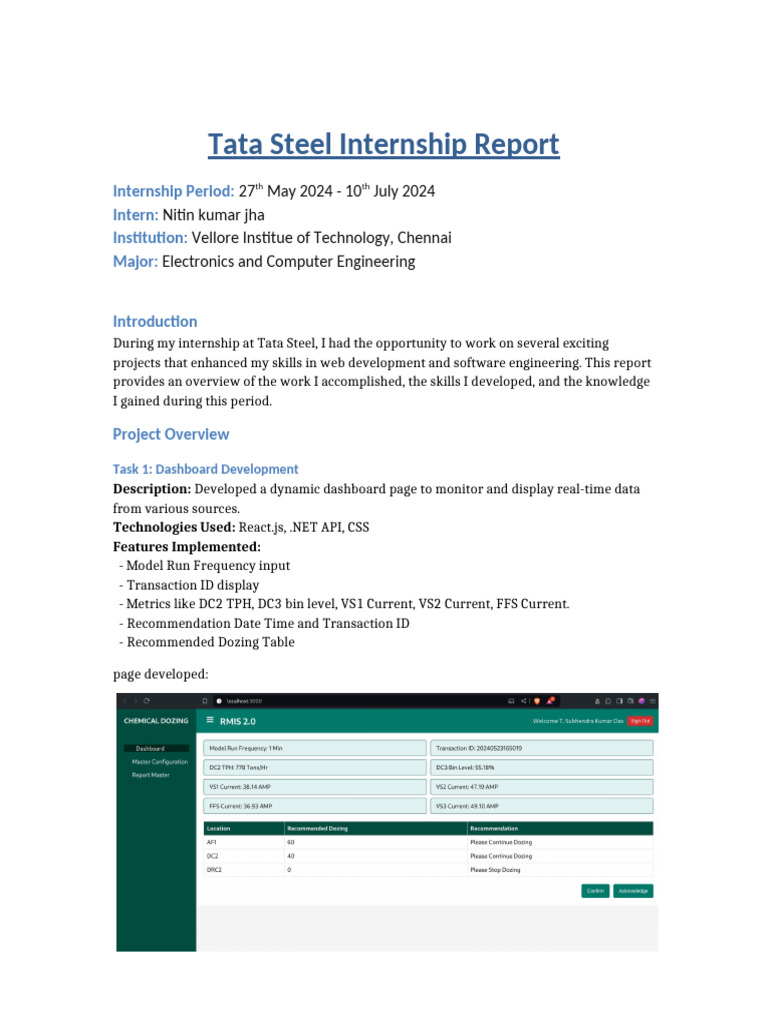 Tata_Steel_Internship_Report_Nitin | PDF | Usability | Computing